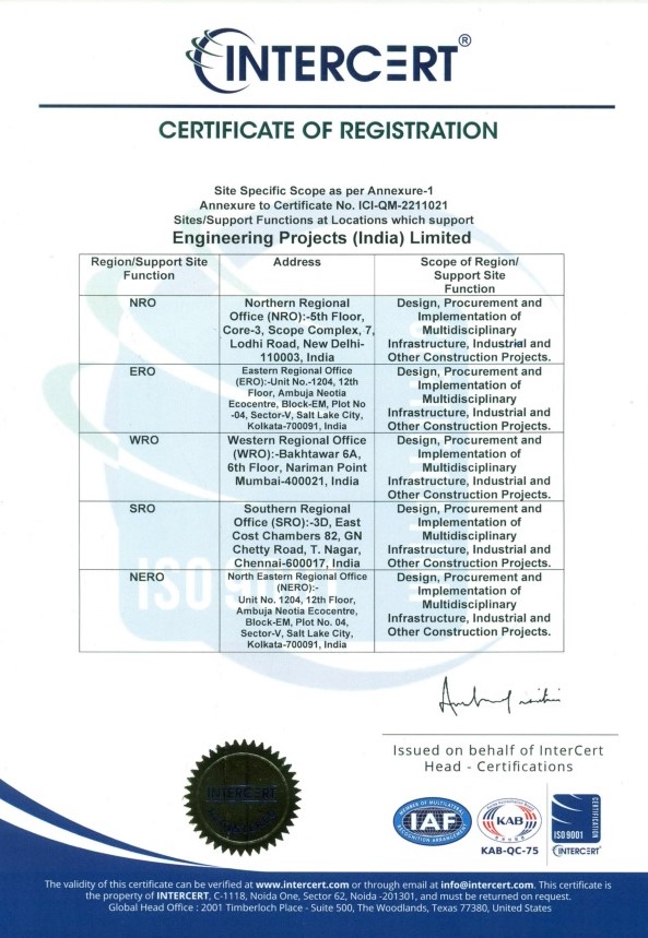 Achievements | Engineering Projects (India) Ltd.